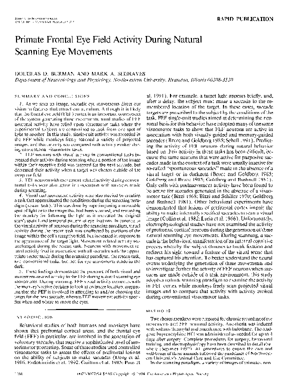 (PDF) Primate Frontal Eye Field Activity During Natural Scanning Eye Movements | Douglas Burman ...