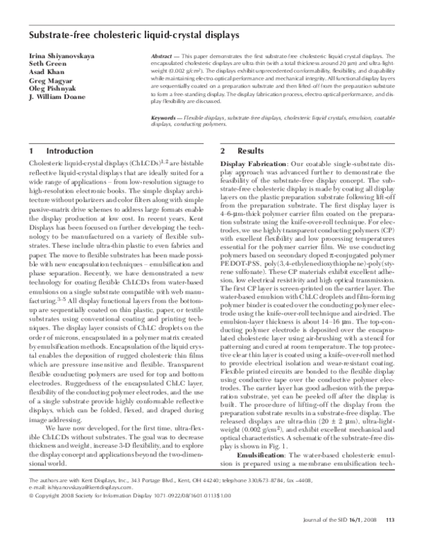 (PDF) Substrate-free cholesteric liquid-crystal displays