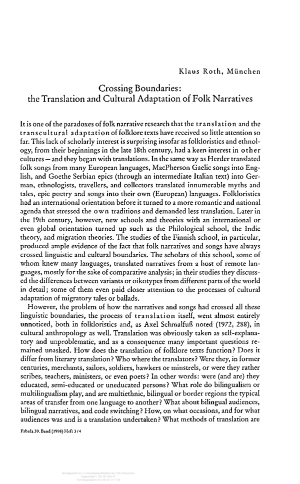 (PDF) Crossing Boundaries: the Translation and Cultural Adaptation of Folk Narratives