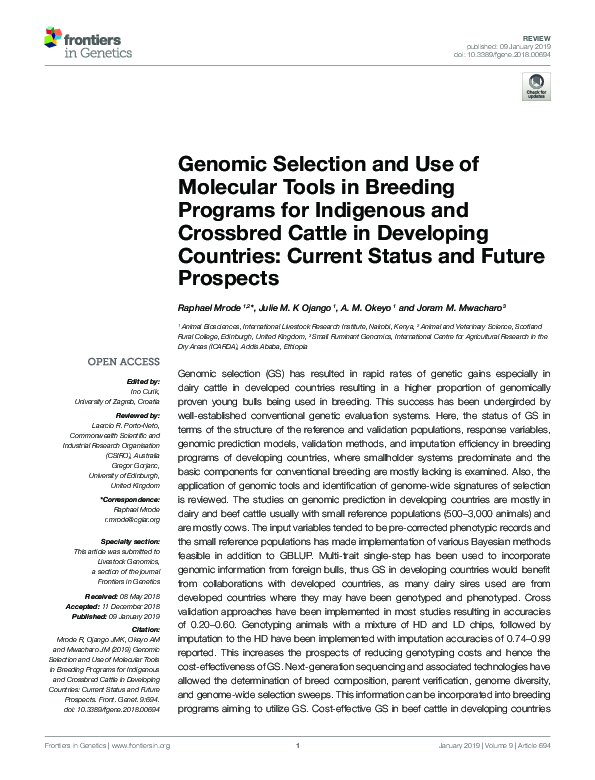 Pdf Genomic Selection And Use Of Molecular Tools In Breeding Programs