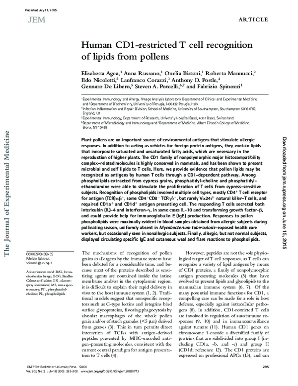 (PDF) Human CD1-restricted T-cell recognition of lipids from pollens