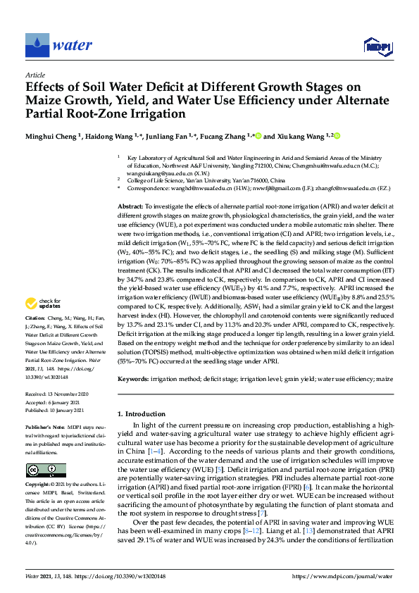 (PDF) Effects of Soil Water Deficit at Different Growth Stages on Maize Growth, Yield, and Water ...