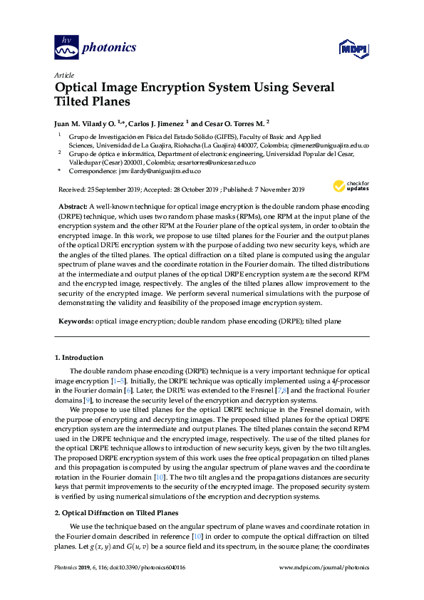 (PDF) Optical Image Encryption System Using Several Tilted Planes
