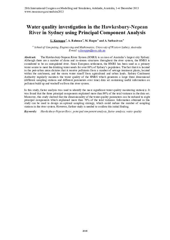 (PDF) Water quality investigation in the Hawkesbury-Nepean River in ...