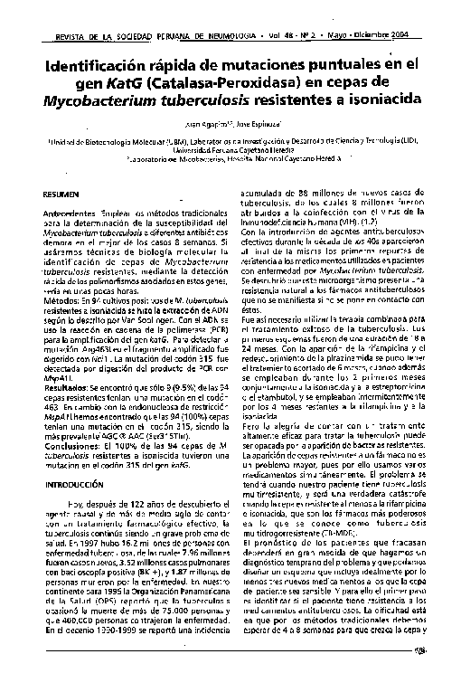 (PDF) Identificación rápida de mutaciones puntuales en el gen katG ...