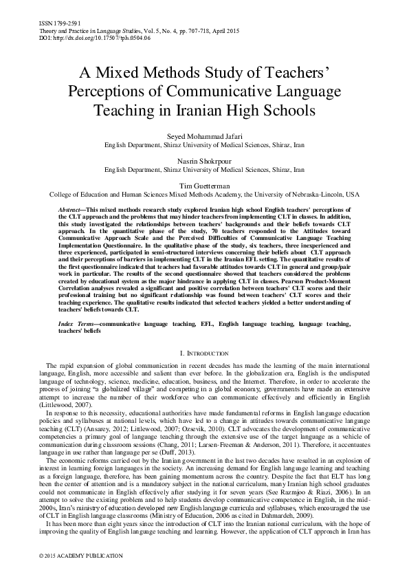 (PDF) A Mixed Methods Study of Teachers’ Perceptions of Communicative Language Teaching in ...