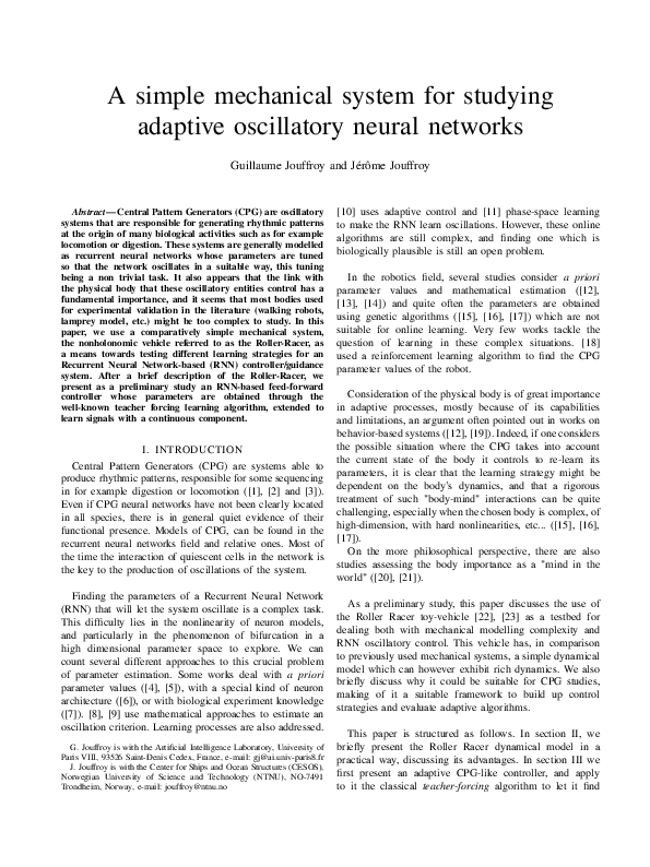(PDF) A simple mechanical system for studying adaptive oscillatory neural networks