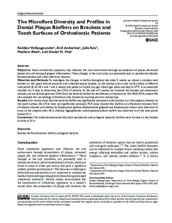 (PDF) The Microflora Diversity and Profiles in Dental Plaque Biofilms ...