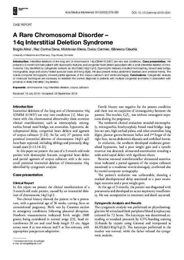 (PDF) A Rare Chromosomal Disorder – 14q Interstitial Deletion Syndrome