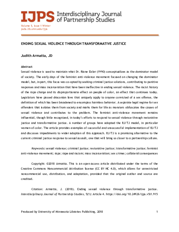 (PDF) Ending Sexual Violence Through Transformative Justice