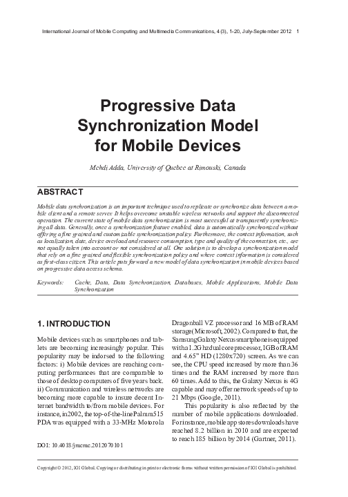 (PDF) Progressive Data Synchronization Model for Mobile Devices