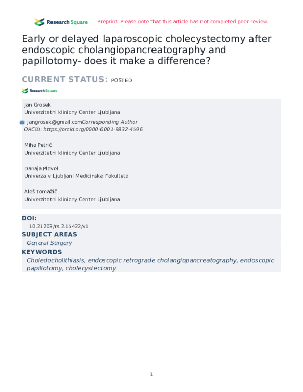 (PDF) Early or delayed laparoscopic cholecystectomy after endoscopic ...