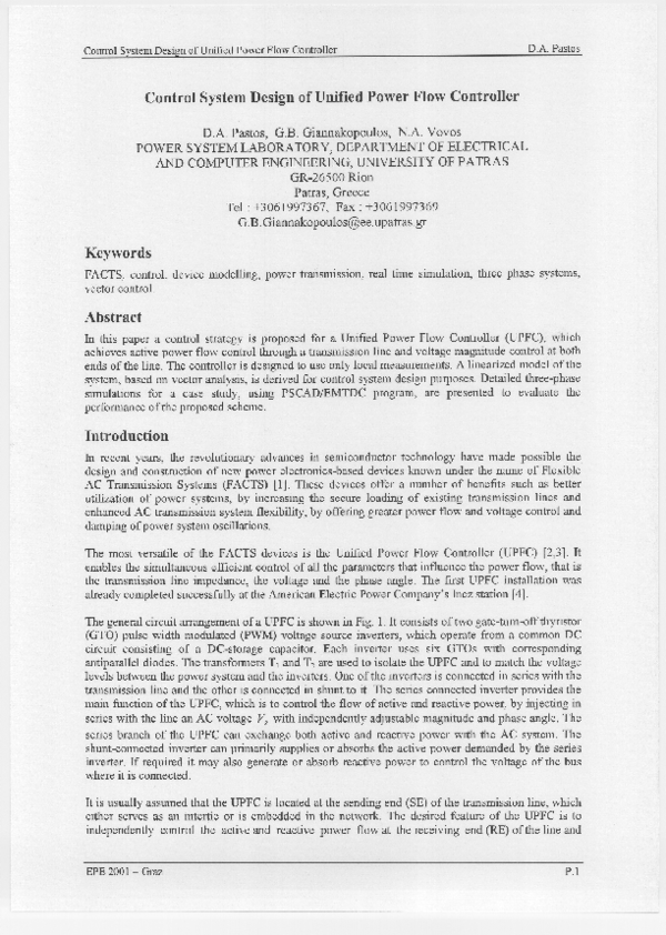 (PDF) Control System Design of Unified Power Flow Controller