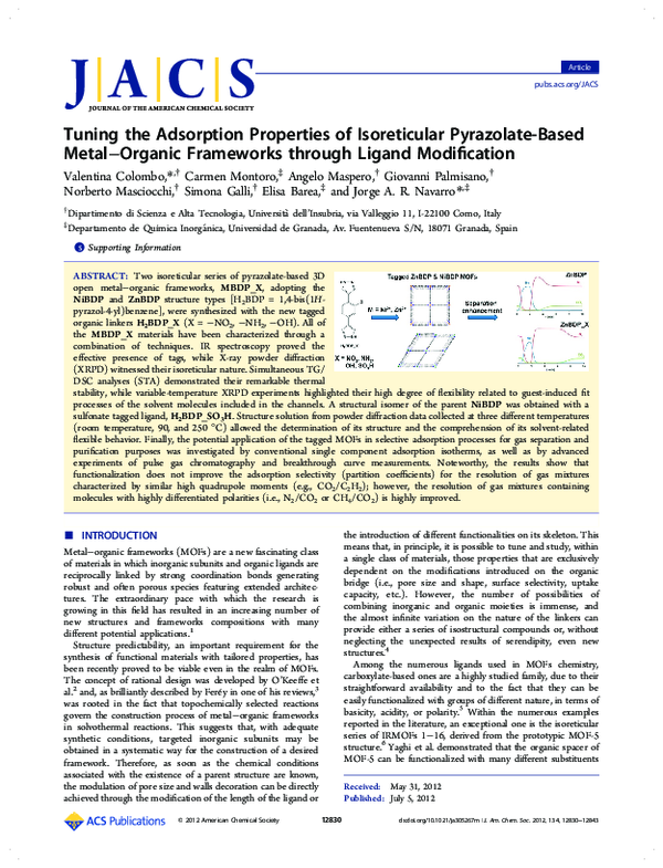 (PDF) Tuning the Adsorption Properties of Isoreticular Pyrazolate-Based ...
