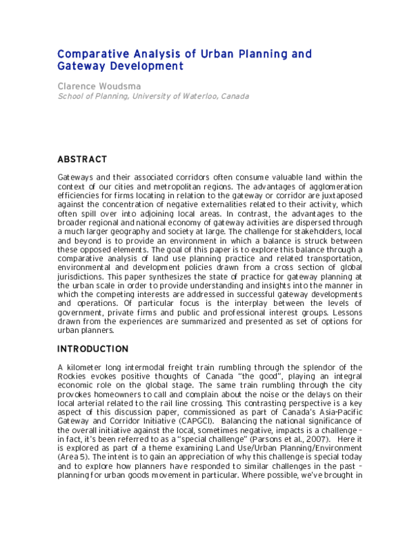 (PDF) Comparative analysis of urban planning and Gateway development