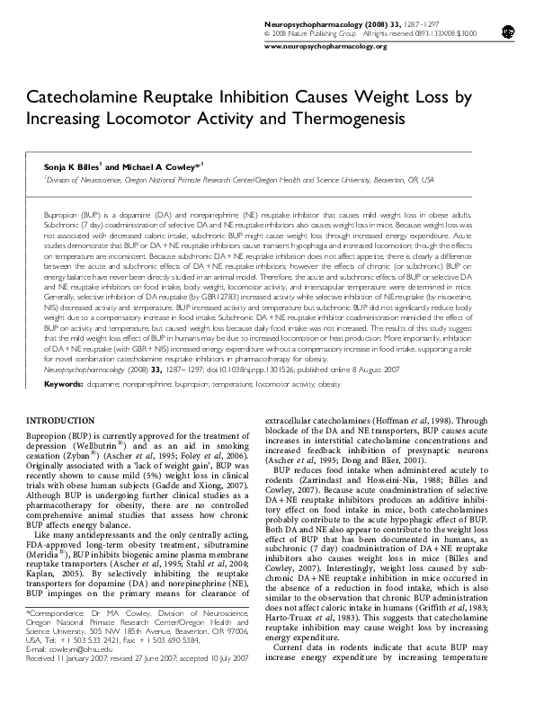(PDF) Catecholamine Reuptake Inhibition Causes Weight Loss by ...