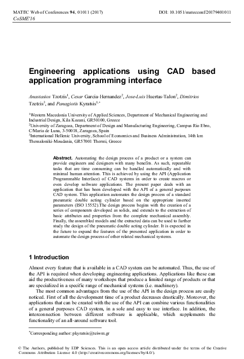 Pdf Engineering Applications Using Cad Based Application Programming Interface