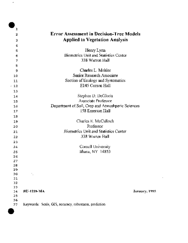 Pdf Biometrics Unit Technical Reports Number Bu 1228 Ma Error Assessment In Decision Tree