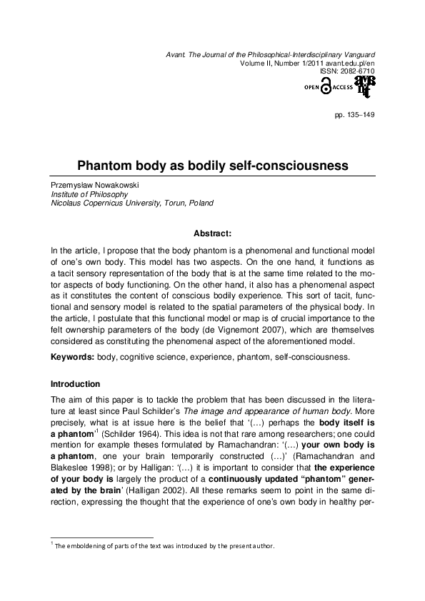 (PDF) Phantom body as bodily self-consciousness