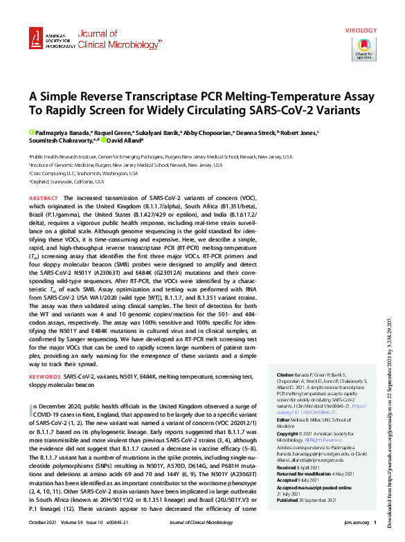 (PDF) A Simple Reverse Transcriptase PCR Melting-Temperature Assay To ...