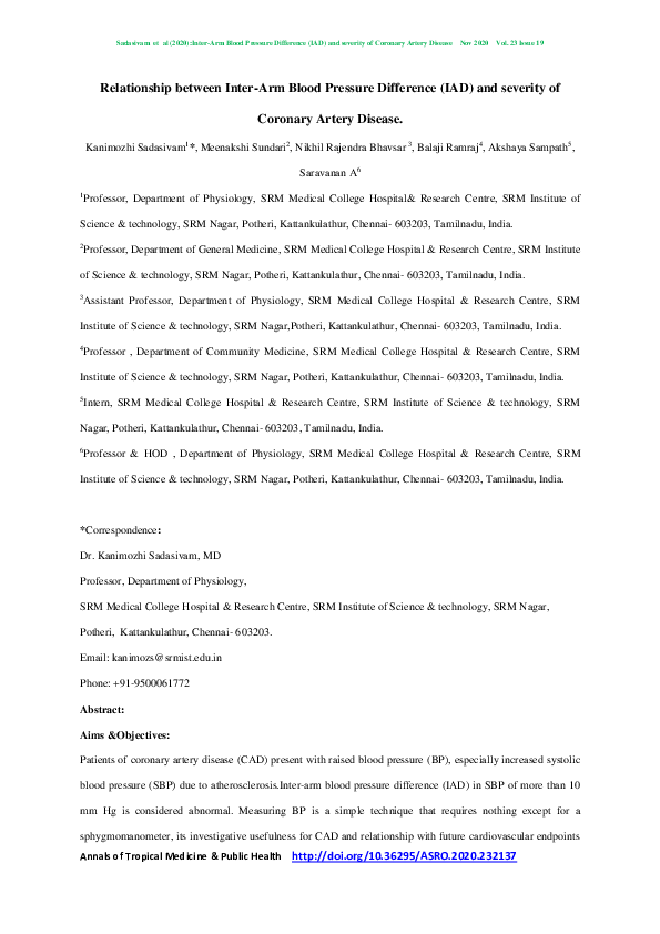 (PDF) Relationship between Inter-Arm Blood Pressure Difference (IAD ...