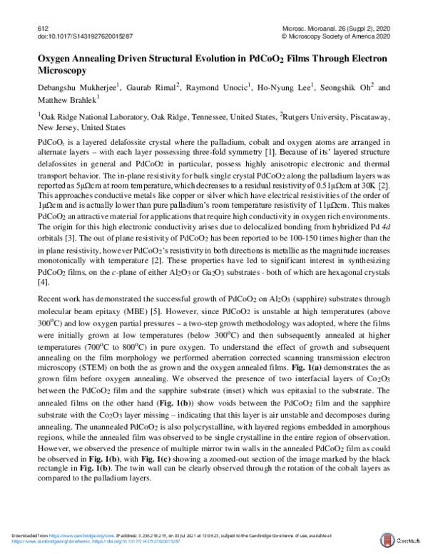 (PDF) Oxygen Annealing Driven Structural Evolution in PdCoO2 Films ...