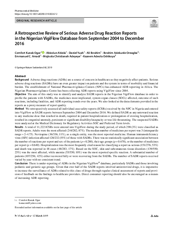 (PDF) A Retrospective Review of Serious Adverse Drug Reaction Reports ...