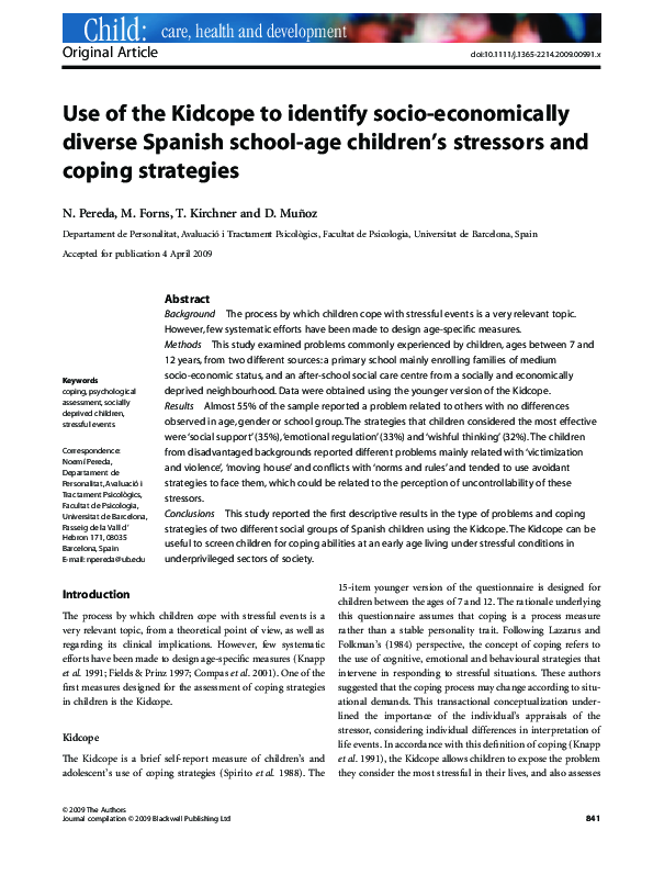(PDF) Use of the Kidcope to identify socio-economically diverse Spanish ...