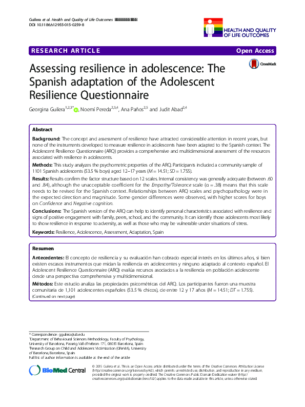 (PDF) Assessing resilience in adolescence: The Spanish adaptation of ...