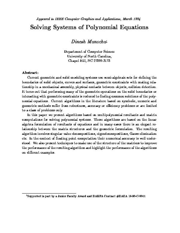 (PDF) Solving Systems of Polynomial Equations