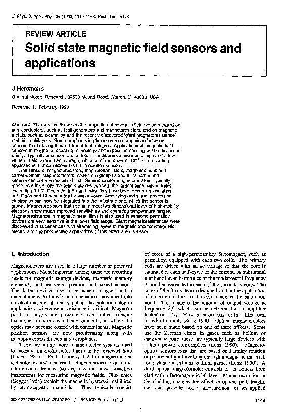 (PDF) Solid state magnetic field sensors and applications