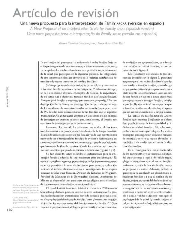 (PDF) Una nueva propuesta para la interpretación de Family apgar ...