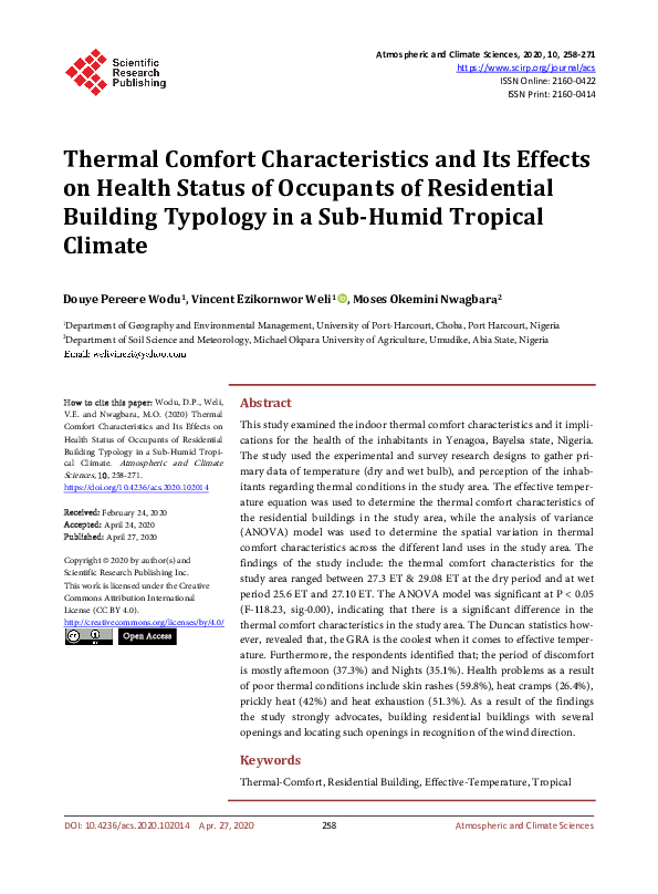 (PDF) Thermal Comfort Characteristics and Its Effects on Health Status ...