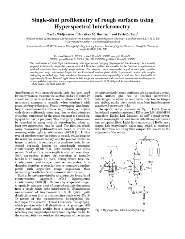 (PDF) Single-shot profilometry of rough surfaces using hyperspectral interferometry