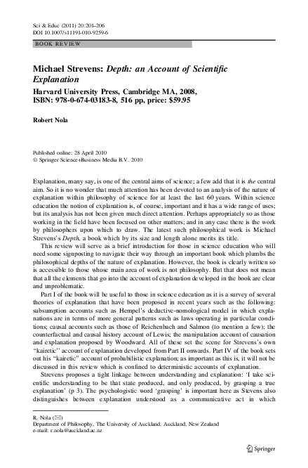 (PDF) Michael Strevens: Depth: an Account of Scientific Explanation