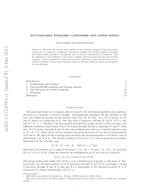 (PDF) Factorizable enriched categories and applications