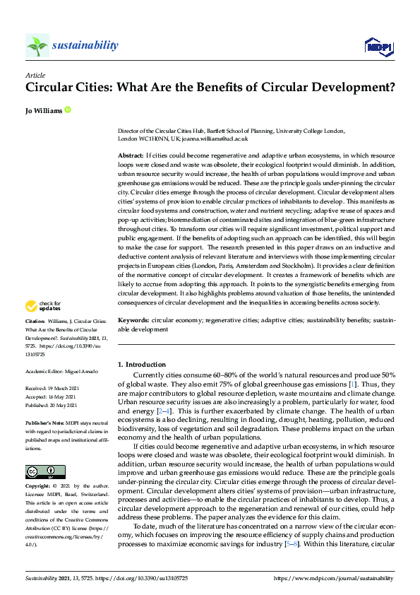 (PDF) Circular Cities: What Are the Benefits of Circular Development?