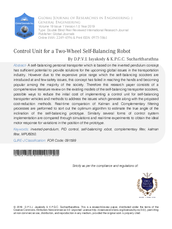 (PDF) Control Unit for a Two Wheel Self Balancing Robot