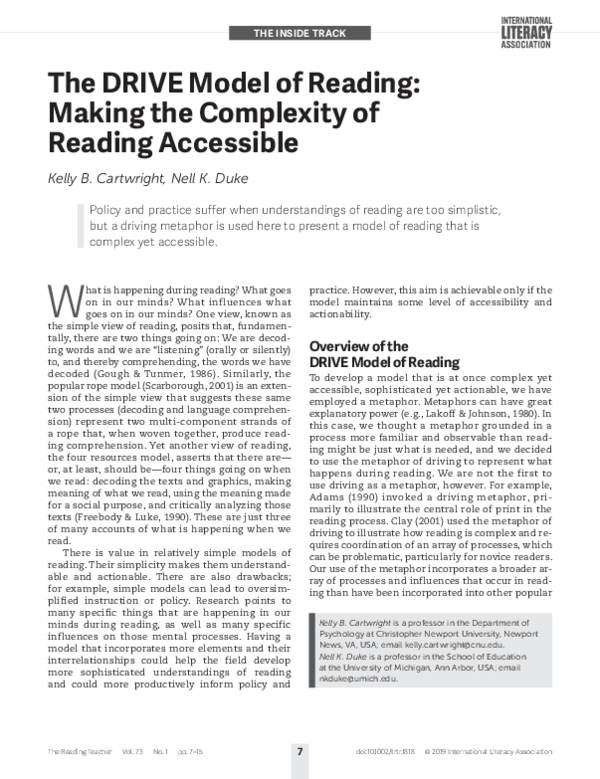 (PDF) The DRIVE Model of Reading: Making the Complexity of Reading ...