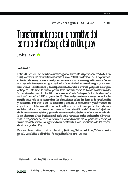 (PDF) Transformaciones de la narrativa del cambio climático global en ...