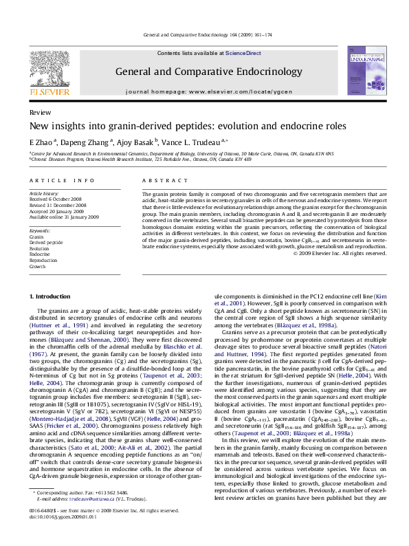 (PDF) New insights into granin-derived peptides: evolution and ...