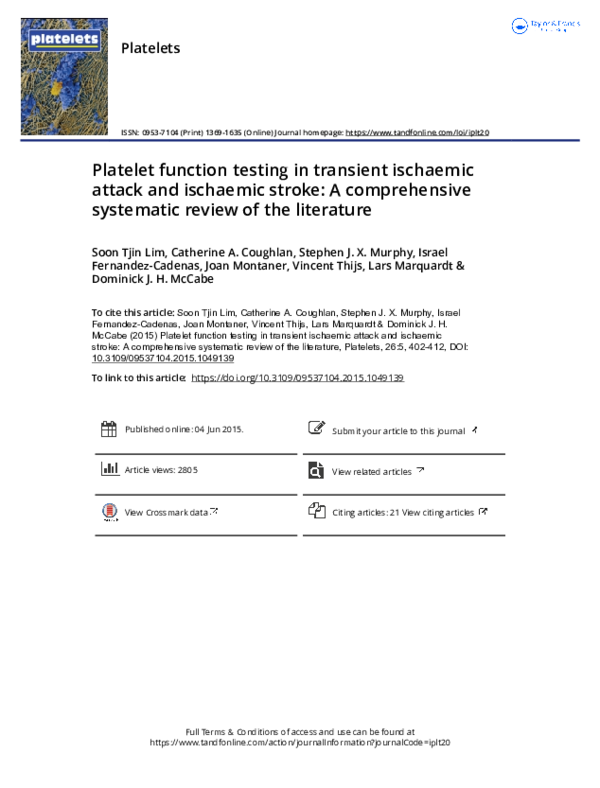 (PDF) Platelet function testing in transient ischaemic attack and ...