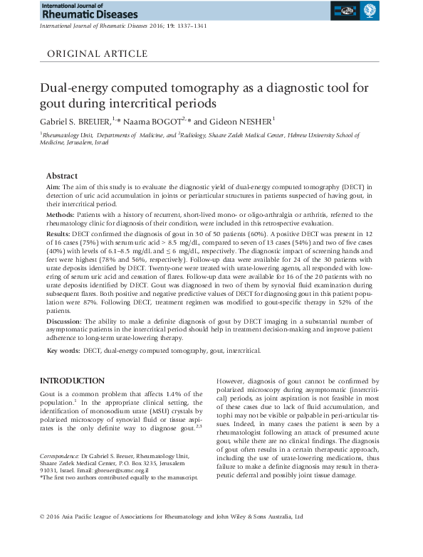 (PDF) Dual-energy computed tomography as a diagnostic tool for gout ...