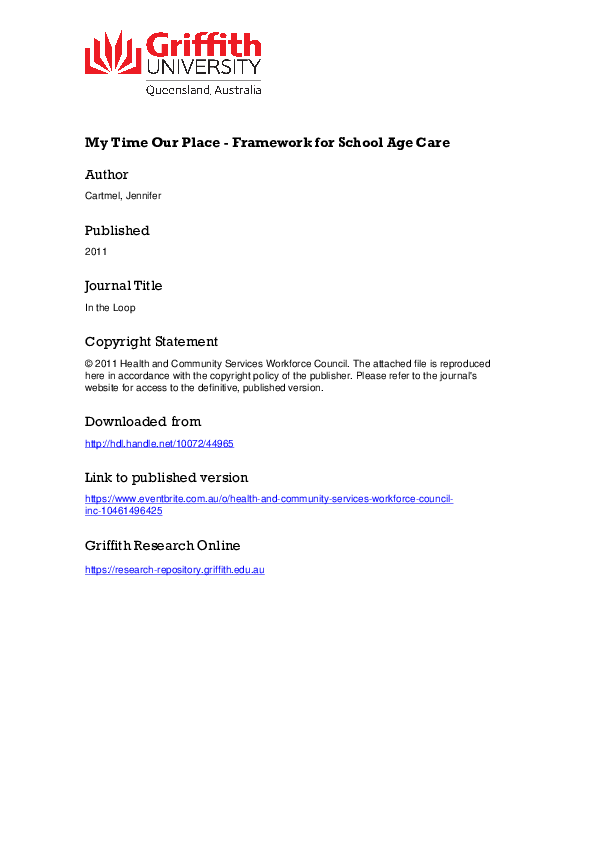 (PDF) My Time Our Place - Framework for School Age Care