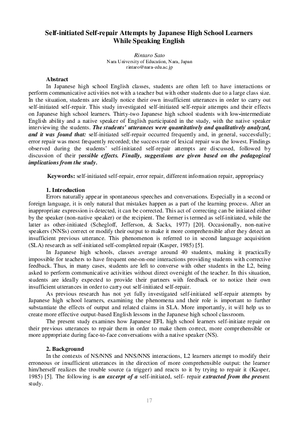 (PDF) Self-initiated Self-repair Attempts by Japanese High School ...