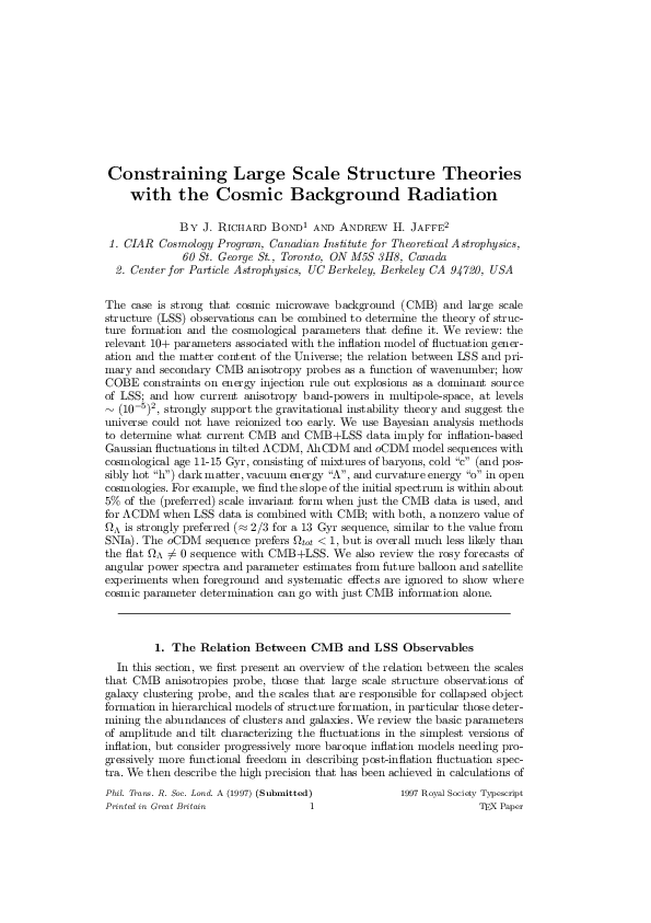 (PDF) Constraining large-scale structure theories with the cosmic background radiation