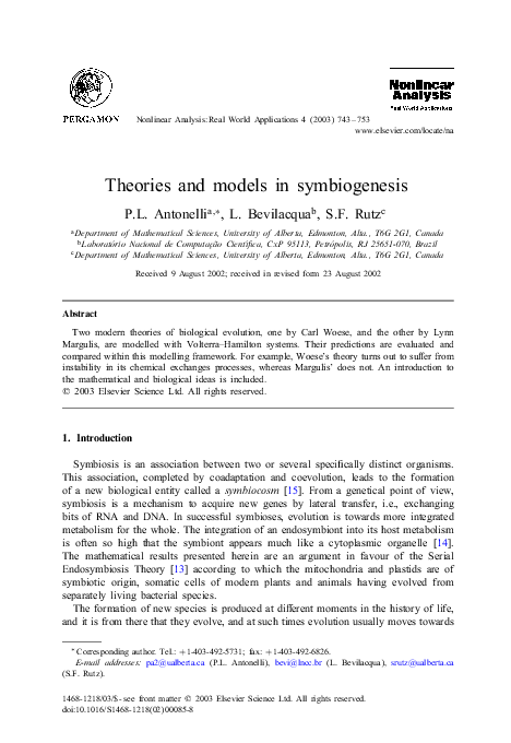 (PDF) Theories and models in symbiogenesis