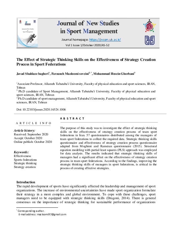 (PDF) The Effect of Strategic Thinking Skills on the Effectiveness of ...