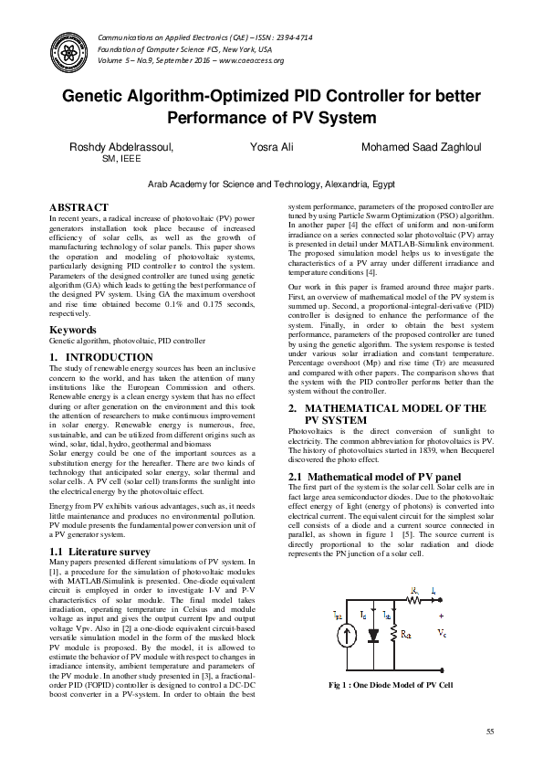 (PDF) Genetic Algorithm-Optimized PID Controller for better Performance of PV System
