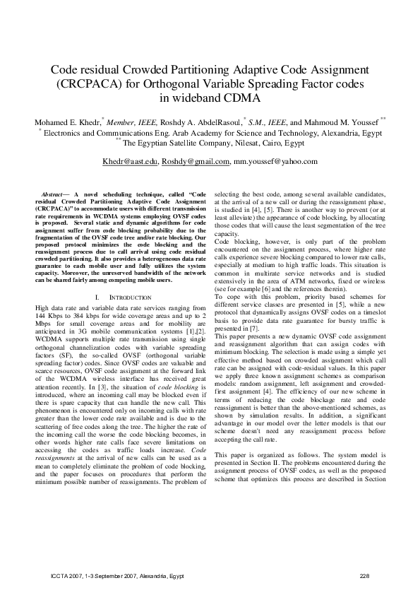 Pdf Code Residual Crowded Partitioning Adaptive Code Assignment Crcpaca For Orthogonal